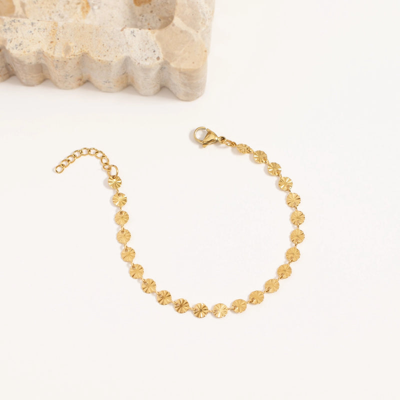 Gold Sunburst Coin Chain Bracelet